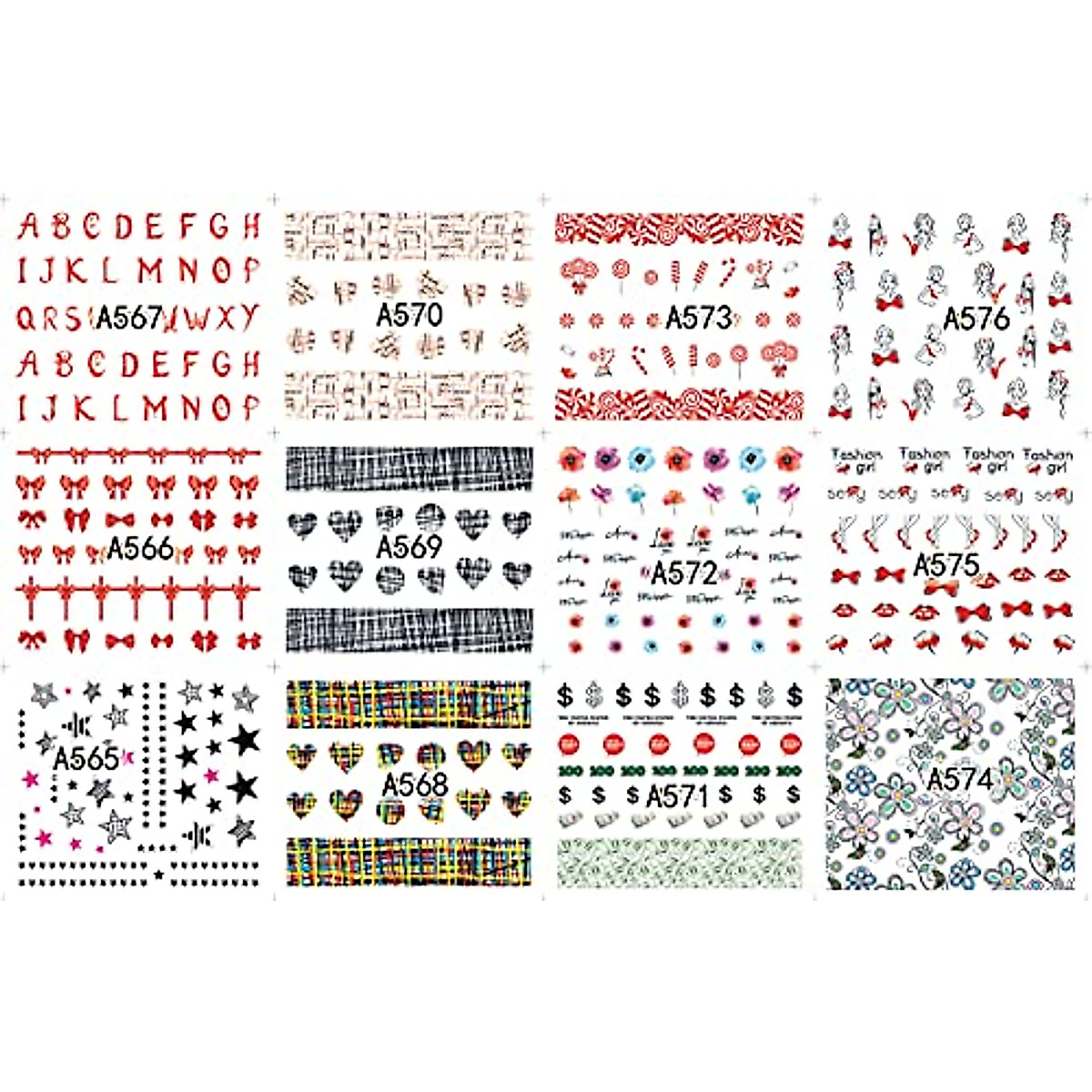 ZEJIANG 4 Sheets Cartoon Water Slide Nail Art Decals Water Transfer Nail Decals Sticker for Pretty Girl (B)