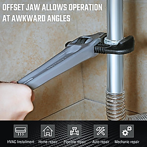 DURATECH 14-inch Heavy Duty Aluminum Offset Pipe Wrench, 2" Jaw Capacity, Adjustable Plumbing Wrench, Drop Forged, Exceed GGG standard
