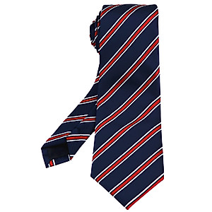 Men's Classic Navy Blue Red White Striped Jacquard Silk Ties Cool Party Self Neckties