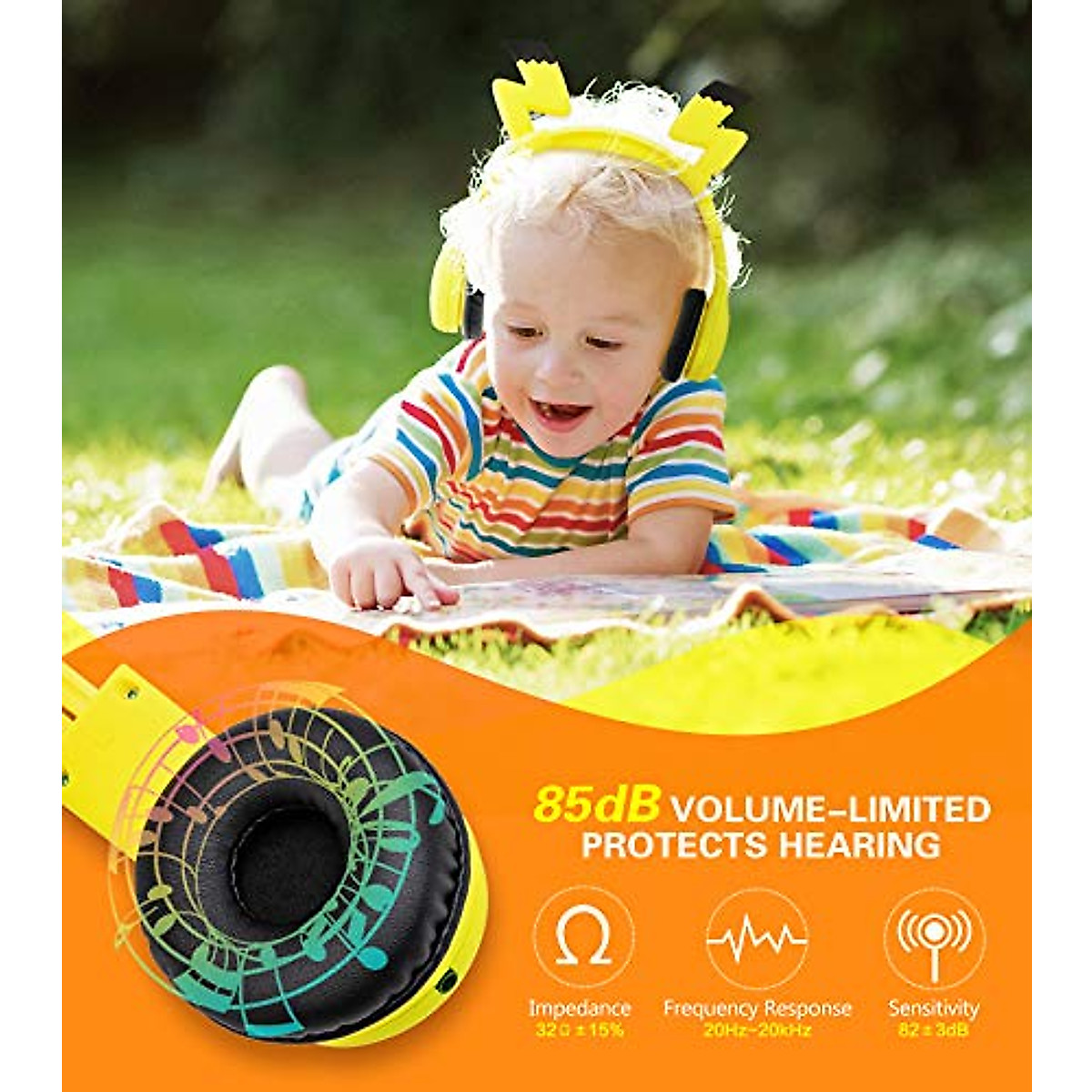 Kids Headphones with VoliBolt Ears, Mumba Wired Over-Ear Headphones with Music Sharing Function, 85dB Volume Limited Hearing Protection,Safe Food Grade Material, 3.5mm Jack (HS01) Headset for Children