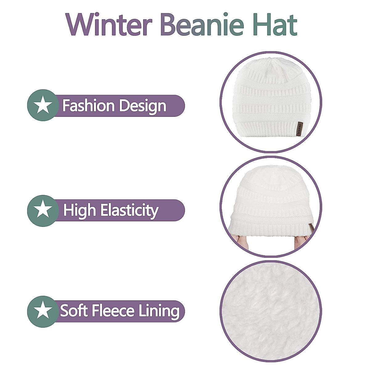 Women Beanie Hat Gloves and Scarf Set Winter Warm Knit Cap Thick Fleece Lined Neck Warmer White Snow Ski Cold Weather, Gorras Gorros Guantes Bufandas de Invierno para Mujer, Gift for Mom