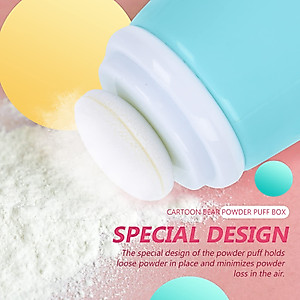 OSALADI Baby Powder Bottle: Cartoon Bear Powder Puff Box, Infant Loose Powder Box with Puff, Talcum Powder Container, Portable Powder Dispenser for Kids (Blue)