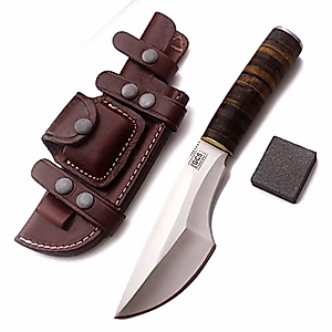 GCS Handmade Leather Spacers Handle D2 Tool Steel Tactical Hunting Knife with leather sheath Full tang blade designed for Hunting & EDC GCS 319