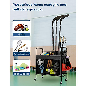 StorageWorks 110L Garden Tool Organizer, Multipurpose Garden Organizer for Yard Tool, Rolling Sports Equipment Organizer, Mop and Broom Rack, Garage Storage with Wheels, Black, 1 pack