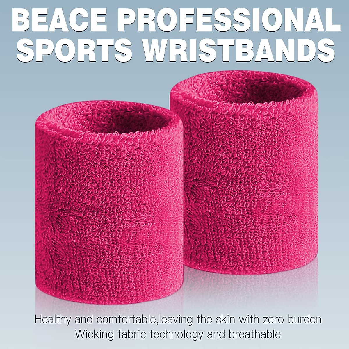 BEACE Sweatbands Sports Wristband for Men & Women - Moisture Wicking Athletic Cotton Terry Cloth Sweatband for Tennis, Basketball, Running, Gym, Working Out