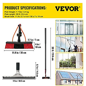 Happybuy Water Fed Pole Kit, 30ft Length Water Fed Brush w/ Squeegee, 9m Water Fed Cleaning System, 3-in-1 Aluminum Outdoor Window Cleaner w/ 33' Hose, Cleaning Tool for Window Glass, Solar Panel