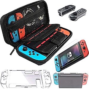 Switch games Accessories - Black Carry Case for Nintendo Switch Joy Con Covers Transparent Switch Hard Cover9H Tempered Glass Screen Protector