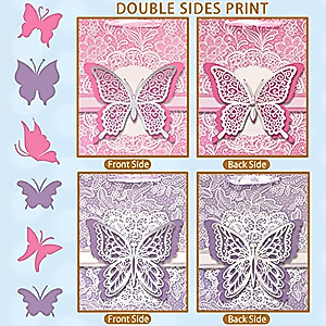 Ruifyray 12.6" Large Butterfly Gift Bag 2 Pack, with Handle and Tissue Paper, for Anniversary/Valentines Day/Birthday Party/Bridal Shower Decoration/Wedding Favors/Christmas Holiday & New Year Gift (pink + purple)