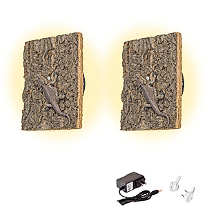 SKIVTGLAMP Bark and Cork Board Wall Sconce Rechargeable Battery Operated LED PIP Motion IR Sensor Wall Lamp, No Drilling Cordless Farmhouse for Rustic Backlight Leaning Customizable, Lizard
