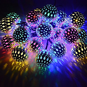 dephen Solar String Lights - 15ft Outdoor String Lights 20LED Solar Christmas Lights Outdoor Waterproof Multicolor Moroccan String Lights for Patio Garden Party Festival Xmas Tree