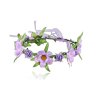 6Pcs Adjustable Boho Flower Crowns with Elastic Ribbon Floral Headbands Garland Bridal Bridesmaid Women Girls Teens Kids Headpiece for Hawaiian Party Wedding Beach Festival