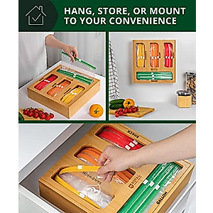 ROYAL CRAFT WOOD Bamboo Ziplock Bag Storage Organizer - Food Storage Bags Container with Slider - Kitchen Plastic Bags Storage Organization Compatible for Sandwich & Snack Bags