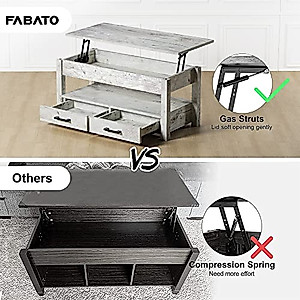 FABATO 41.7'' Lift Top Coffee Table with Hidden Compartment for Living Room, Mid-Century Cocktail Table with 2 Storage Drawers Wood Tea Center Table for Home Office, Gray