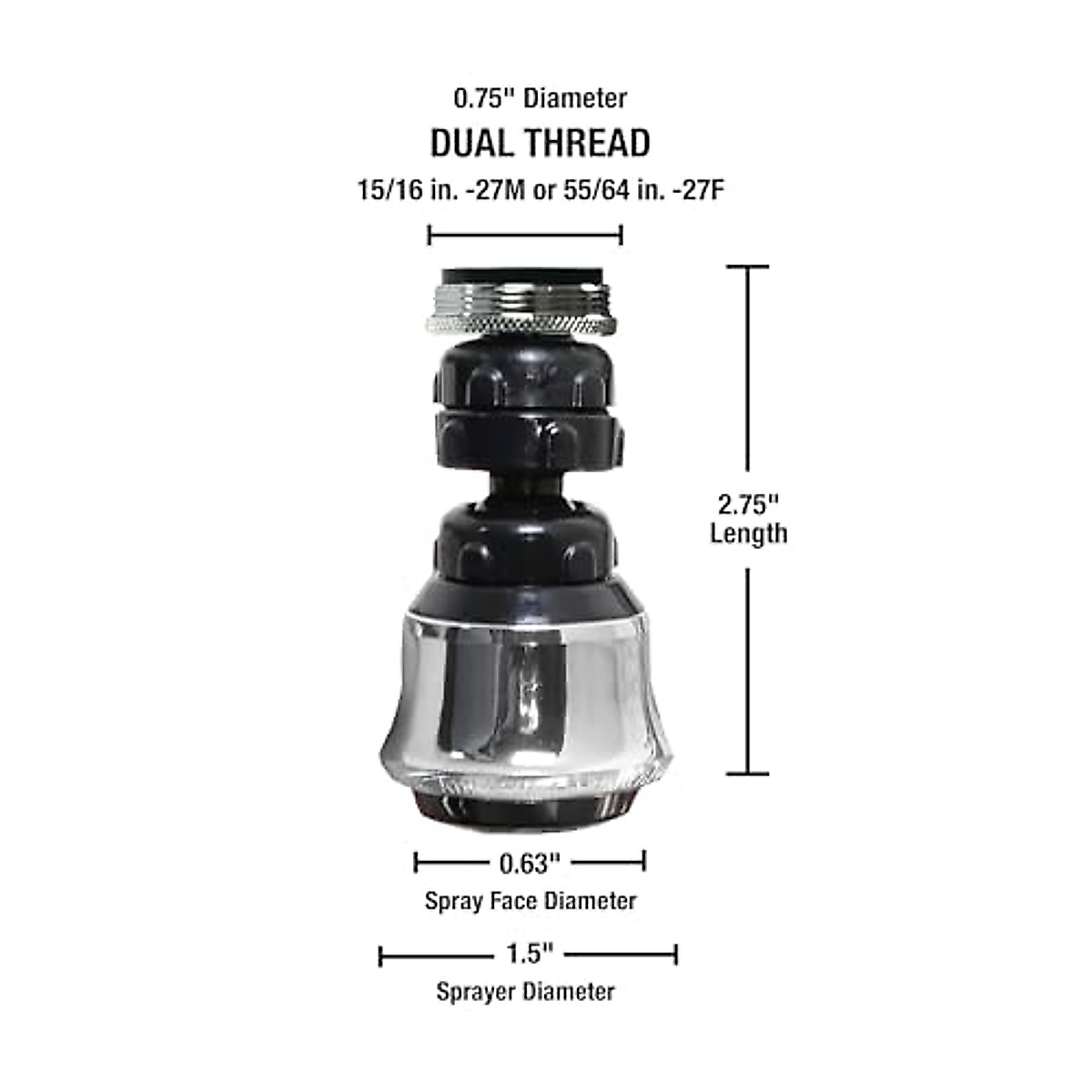 DANCO 10500 Dual Threaded Water Saving Faucet Aerator, 15/16-27 Male X 55/64-27 Female, 1.5 gpm