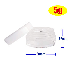 Wopanxye 20pcs 5g Small Travel Sample Cosmetic Containers for Make-up Eye Shadow Nails Lotion Powder Gems Beads Jewelry Cream, 5ml Clear Round Pot Jars with White Lid， Mini 5ml Plastic Sample Jars