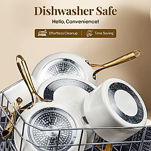 Gotham Steel 15 Pc Ceramic Pots and Pans Set Non Stick, Kitchen Cookware Sets, Pot and Pan Set, Ceramic Cookware Set, Non Toxic Cookware Set, Non Stick Pots and Pan Set Dishwasher Safe, Cream White