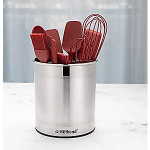 Hillbond Stainless Steel Utensil Holder with Removable Divider for Easy Clean, 360° Rotating Kitchen Utensil Crocks with Weighted Base for No Tipping Over, Utensil Caddy Organizer (EXTRA LARGE)