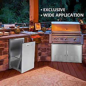 KODOM Built-in Double Trash Drawer 20" W x 27" H x 24" D Pull-Out Tray Outdoor Kitchen Stainless Steel Trash Drawer with Handle Storage Two Trash Bins for BBQ Island Grill Station