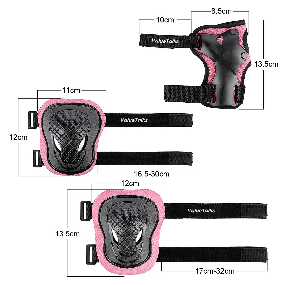 ValueTalks Protective Gear Sets for Youth/Kids Adjustable Safety Knee Pads and Elbow Pads Wrist Guards for 5~15yrs Girls Boys Teens Cycling Skating Roller Skateboard Bike Scooter Outdoor Sports