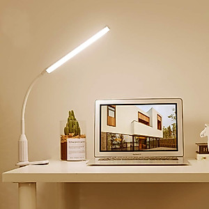 PSIVEN LED Desk Lamp, Clamp on Desk Light, Eye-Caring Gooseneck Clip on Light, 3 Color Modes, Stepless Dimming - Highly Adjustable Clamp Task Lamp/Table Lamp for Reading, Sewing, Drafting, Office