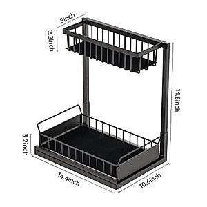 KINGPOUL under sink organizers and storage-2Tier organization and storage Slide Out Pull Out cabinet organizer Drawers L-Shape Under Kitchen Bathroom Sink Organizers and Storage(Black)