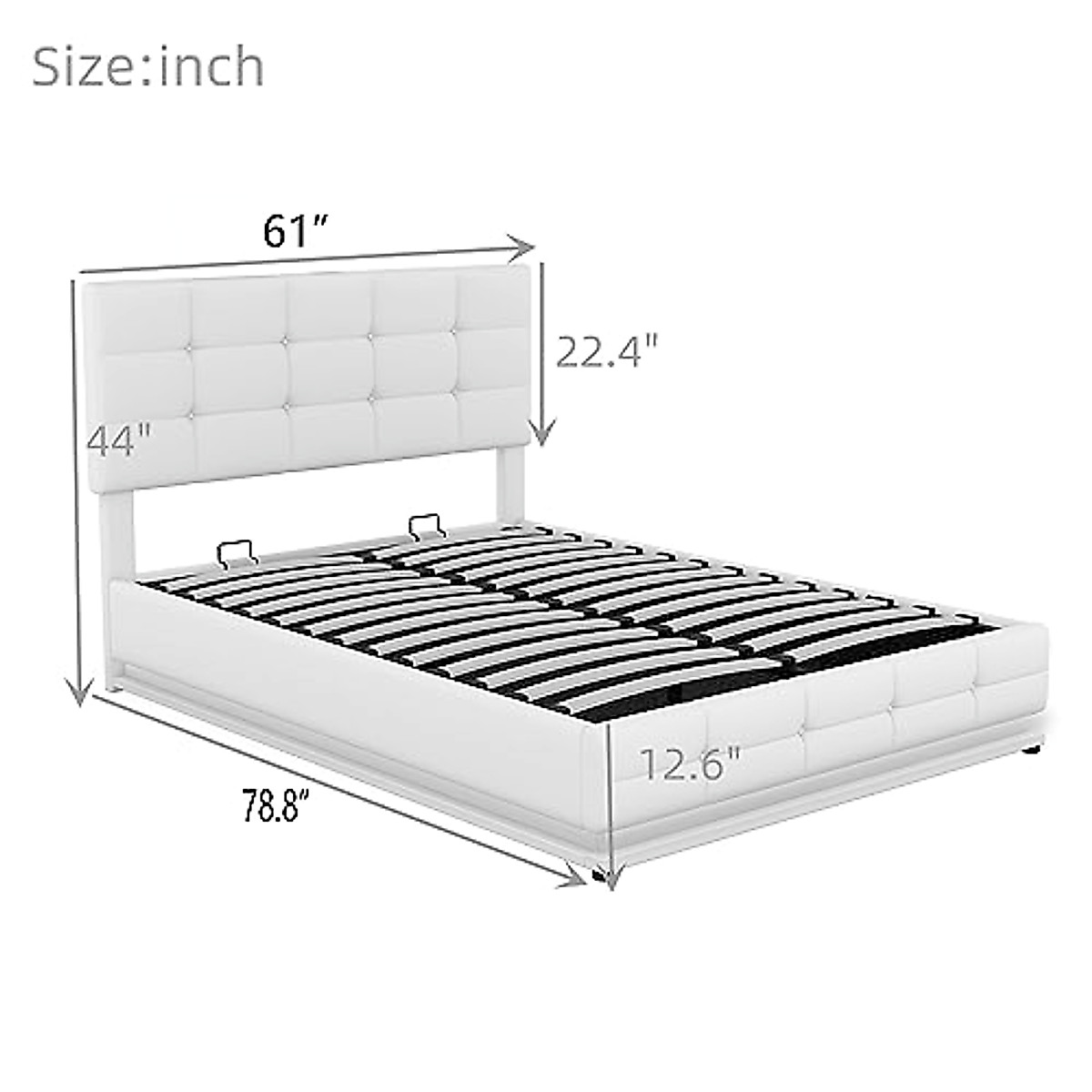 Harper & Bright Designs Full Lift Storage Bed with LED Lights and USB Charger, PU Upholstered Full Platform Bed with Hydraulic Storage System, No Box Spring Needed (Full, White)