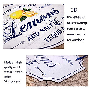Funly mee Distressed Metal Tin Lemon Sign - When Life Gives You Lemons Add Salt -12.2×9.5(in)
