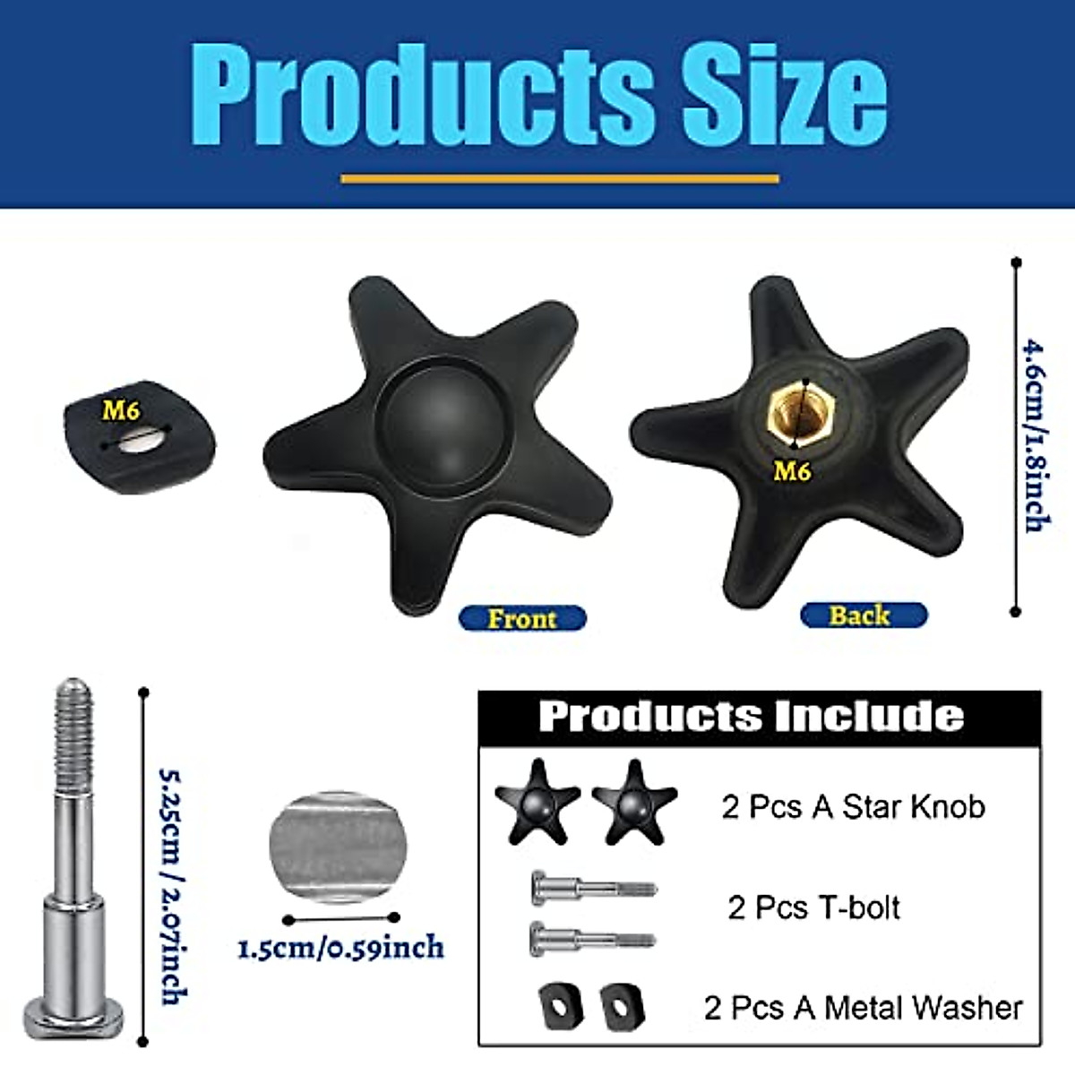 Pacify 2 Pack Replacement Adjustment Star Knobs for Rollator Walker Guardian Walker M6 T Bolt with Washers Platform Attachment for Walker