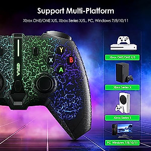 Gina Joyfurno Game Controller, Wireless Controller Compatible with Xbox One/One X/One S, Series X/S, PC, Gamepad with 6 Light Colors Unique Crack Skin/Dual Vibration/2.4GHz Connection (black)