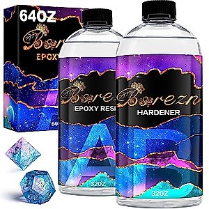 Bsrezn 64OZ Epoxy Resin Kit, Crystal Clear Hard Casting Resin and Hardener Resina Epoxica Transparente 2 Part Resin Art Supplies for Jewelry Making Bar Table top Countertop Craft-Anti Yellowing 1:1
