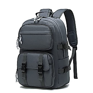 Shaelyka Lightweight 15.6 inches Laptop Backpack for Men and Women, Water Resistant Travel Backpack for Sports, 12 Pockets College Backpack, Grey