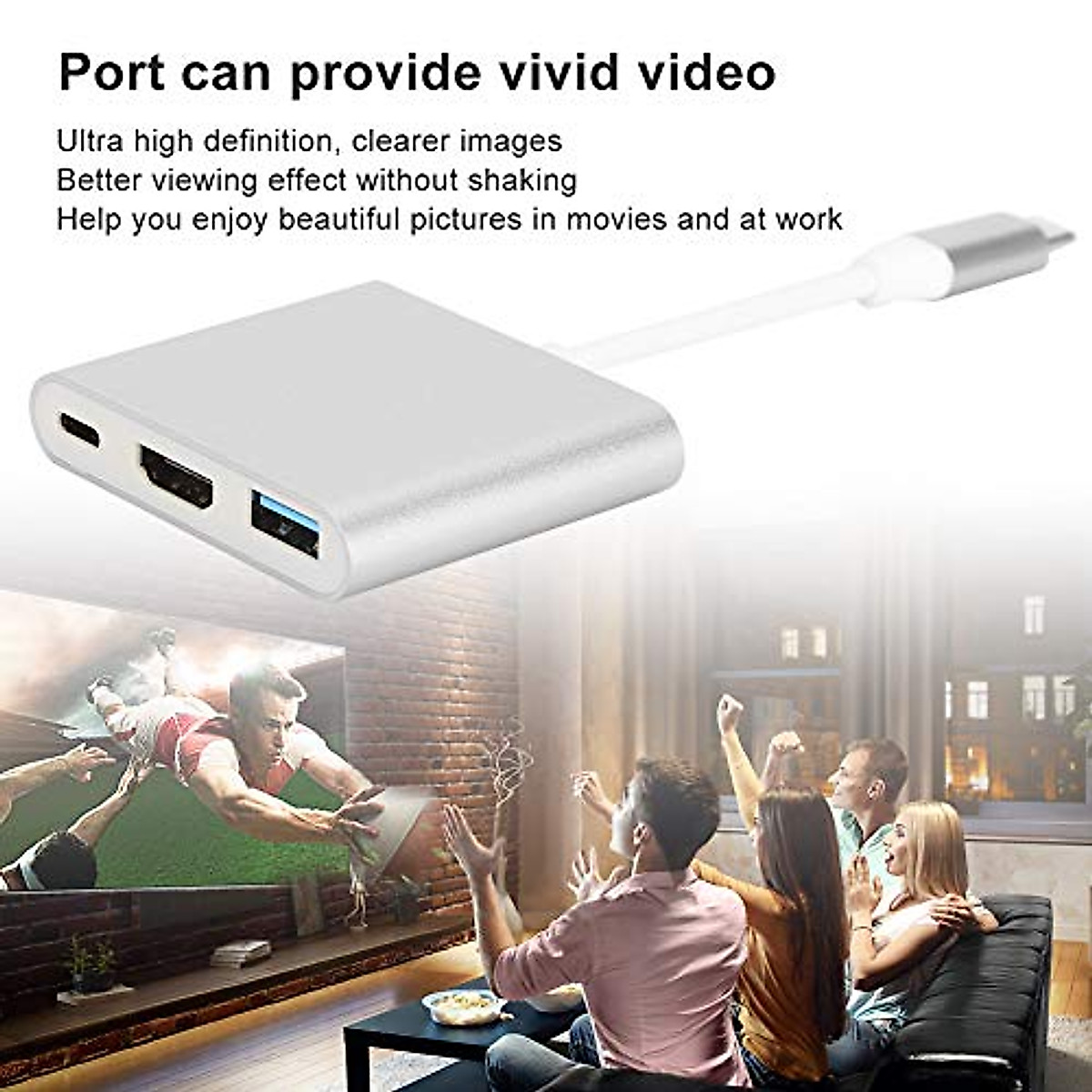 Shanrya Converter, 3 in 1 Type‑c Adapter, 1PCS Plug and Play for Education Presentations Films Exhibitions(Silver)