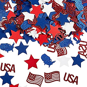 300 Pcs Independence Day Star Table Confetti Patriotic Red White Blue Sequin Sprinkles Confetti Decorations 4th of July Glitter Confetti for National Day American Theme Memorial Day Party Decoration
