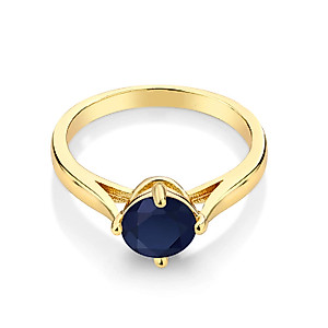 Gem Stone King Blue Sapphire Yellow Gold Plated Solitaire Ring For Women (1.00 Cttw, Round 6MM, Gemstone Birthstone, Available In Size 5, 6, 7, 8, 9)