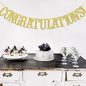 Congratulations Gold Glitter Sign Banner- Graduation, Wedding, Retirement Party Supplies Decorations (Gold)