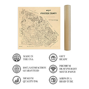 HISTORIX Vintage 1879 Atascosa County Texas Map - 16x16 Inch Vintage Map of Atascosa County Wall Art - Old Atascosa County Map Poster - History Map of Atascosa County TX Showing Land Ownership