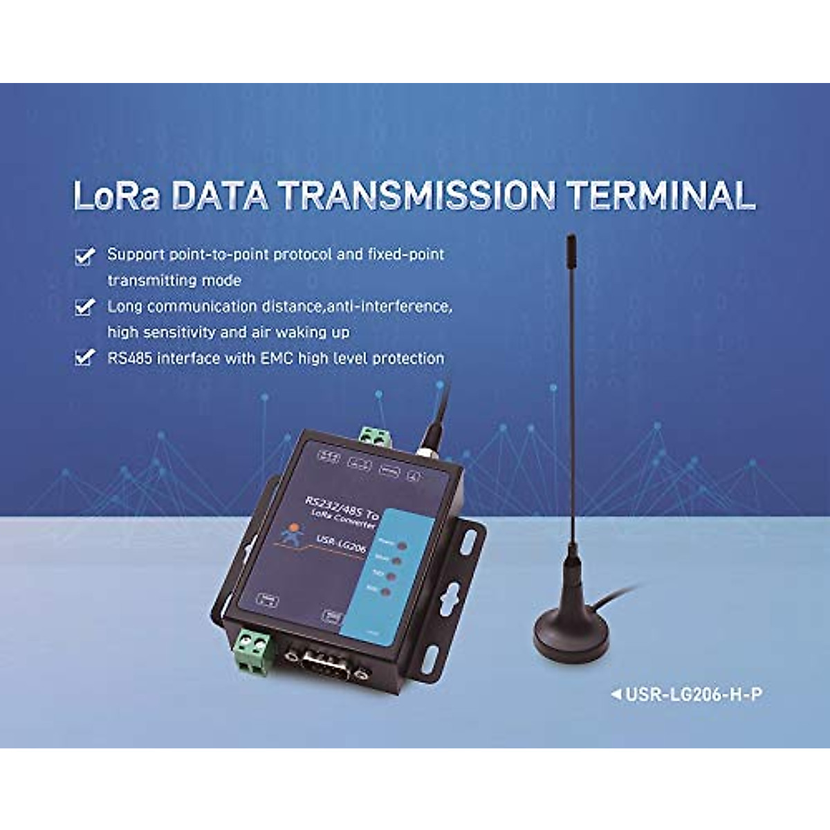 USR-LG206-H-P Serial RS232 RS485 to LoRa Converter Server Device (Point to Point) 3500 Meters Transmission Distance High Sensitivity Air Waking Up for Smart Metering Oil Field Agriculture