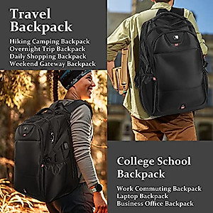 Diffosine Laptop Backpack 17.3 Inch Extra Large TSA Friendly Travel Backpacks Anti Theft College Business Gaming Computer Backpack Durable Hiking Work Daypack for Men Women(Black)
