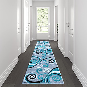 Flash Furniture Valli Collection Area Rug - High Pile Turquoise Olefin Rug - 2' x 11' Area Rug - Jute Backing - Hallway, Entryway, Bedroom, Living Room