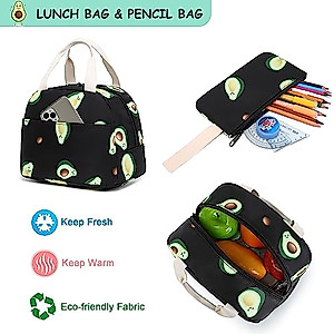 Fuyicat Avocado School Backpack Set for Girls, 3-in-1 Kids Teens Elementary Middle School Bags Bookbag with Lunch Bag Pencil Case