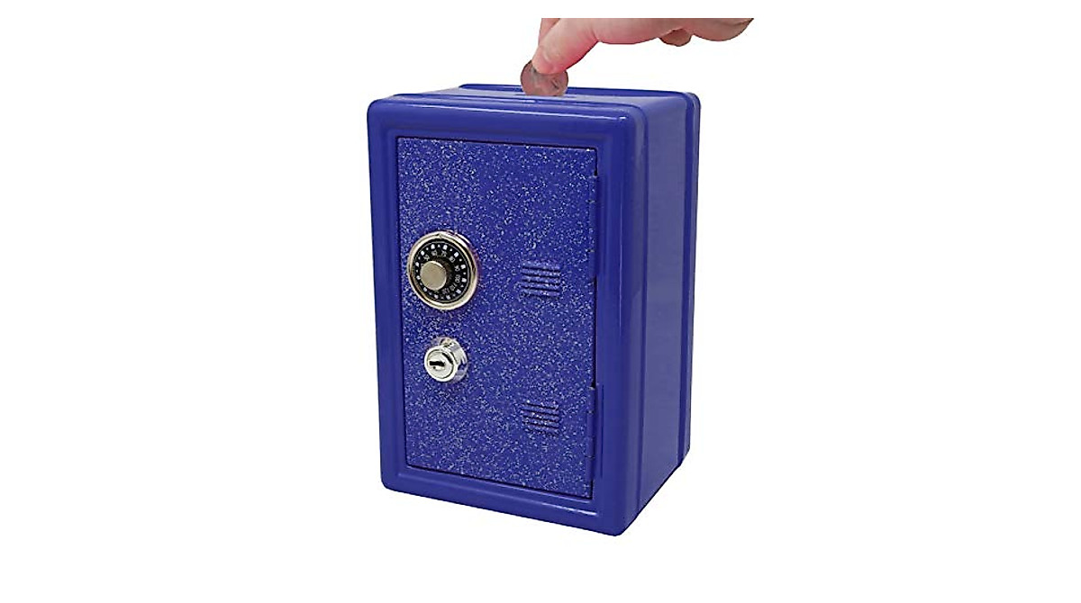 Kids Safe Bank with Key & Combination Lock in Blue | Secure & Fun
