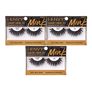 i-ENVY Luxury Mink Collection False Eyelashes 100% Real Mink Glamorous Eye Look Lashes Maximum Fluffiness 3D Multi-Curl Angle (3 Pack)