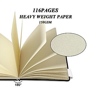 5" x 5" Square Handy Pocket Hardcover PU Leather Sketchbook,58 Sheets 150 GSM Beige Dowling Paper, Acid Free Art Sketch Book Artistic Drawing Painting Writing Paper for Beginners Artists.Black