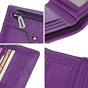 AINIMOER Small Leather Wallet for Women, Slim Compact Credit Card Holder RFID Blocking Wallets Organizer with Coin Pocket, Lichee Purple