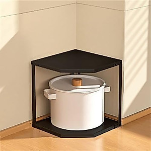 Kitchen Small Corner Shelf Rack Space Saving Stable Carbon Steel Cookware Stand for Pots Pans, Fan Shaped (2 Layer Black 27x27x27.6cm)
