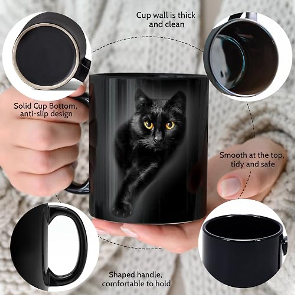 Warmstorey Black Cat Mug, Black Cat Ceramic Coffee Mug, Black Cat Gifts for Women - Men - Cat Lovers, Birthday - Mothers Day - Fathers Day Idea for Black Cat Lovers - Black Cat Mom - Black Cat Dad