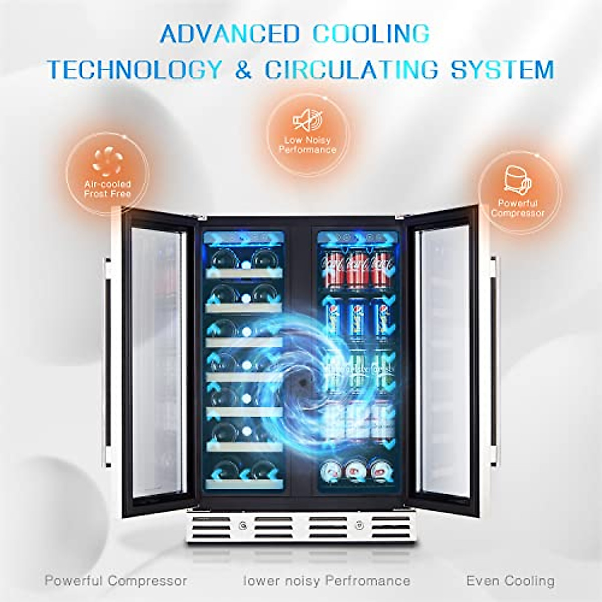 Kalamera Wine Cooler, 24 inch Built in Wine and Beverage Refrigerator, Dual Zone w/ 20 Bottles and 78 Cans Capacity, Digital Touch Control