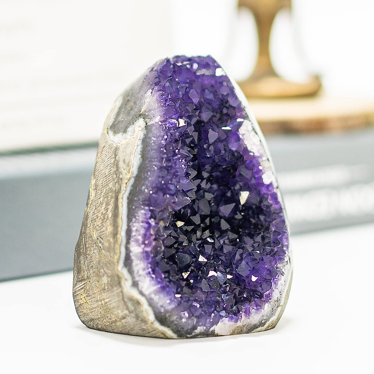 Natural Deep Purple Amethyst Crystal Geode from Uruguay 1lb-1.5lb, A Grade Amethyst Cluster, Premium Gift Box for Collectors Reiki Healing Positive Energy by GEMBOURY