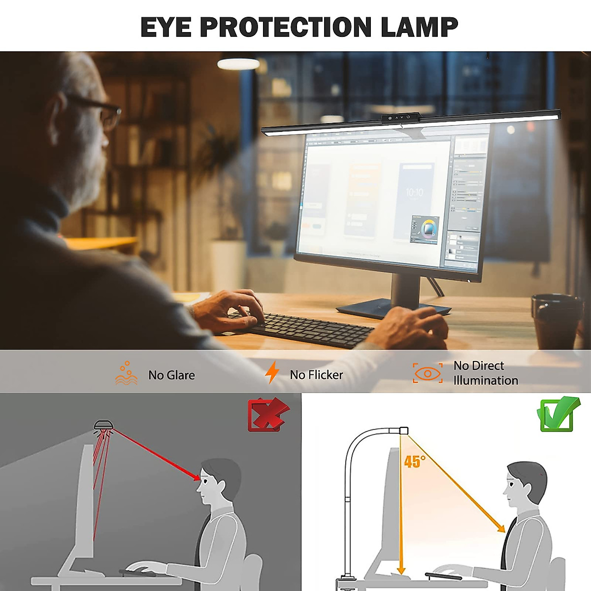 HAMOPY Desk Light, 24W Architect Desk Lamp with USB Charging Port, 2-in-1 Clamp Lamp & Desk Lamp for Home Office, Desk Light with Flexible Gooseneck, 5 Colors & 7 Brightness, Remote Control, Timer