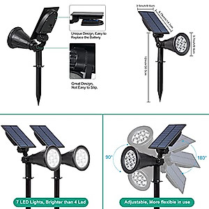 CREPOW Solar Spot Lights Outdoor, 7 LED Solar Power Landscape Spotlights Solar Garden Lights Adjustable Auto ON/Off IP65 Waterproof Wall Lights for Patio Walkway Pathway Yard Pool, Cold White - 4 Pack